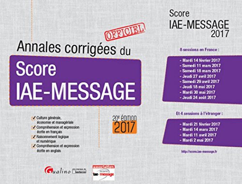 Annales Corrigées Du Score Iae-Message, Association Msg-fran - les Prix ...